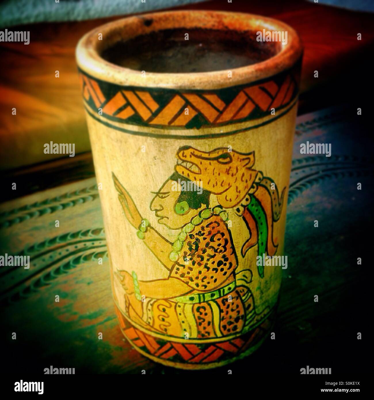 A cup for cocoa with a Mayan wearing a jaguar decoration in Hotel ...