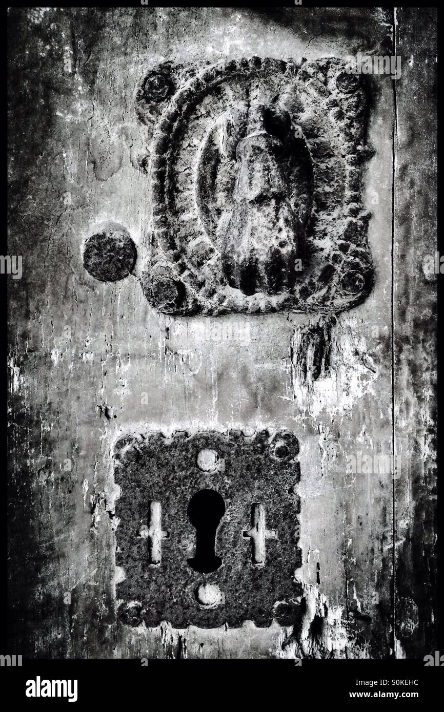 Traditional door knob and lock, Catalonia, Spain Stock Photo - Alamy