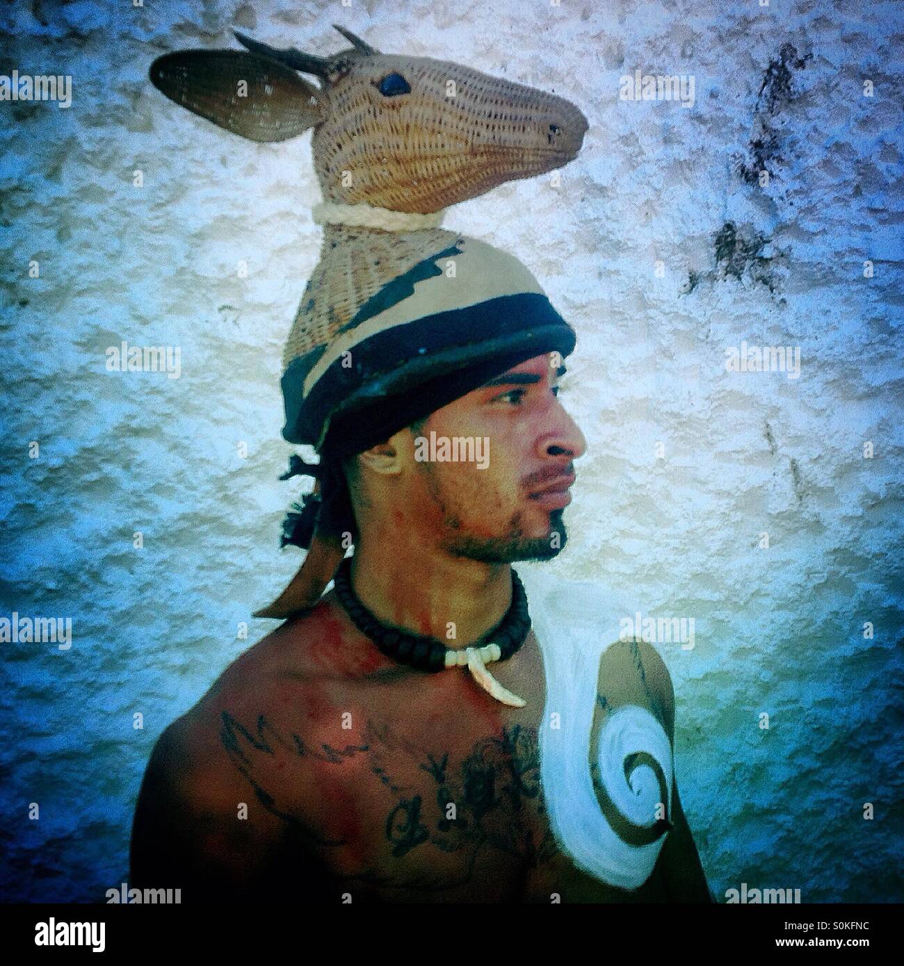 A Mayan ball player from Playa del Carmen, Mexico, at the opening ...