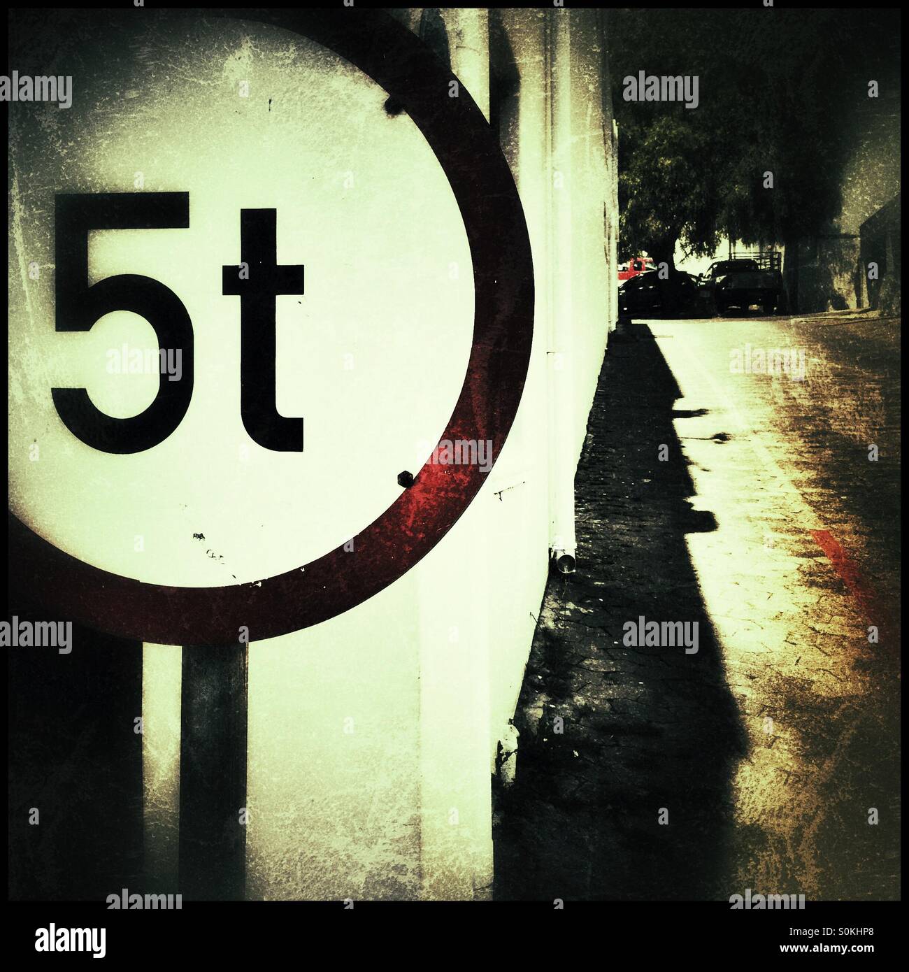 Five ton limit sign, heavy use of filters Stock Photo - Alamy