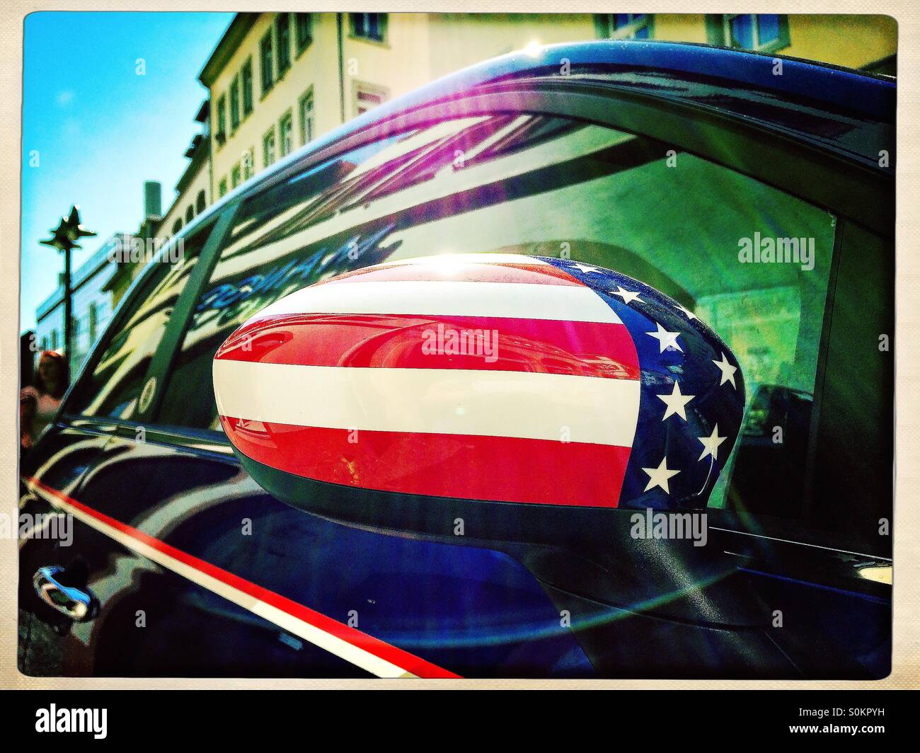 Cool car with american flag Stock Photo - Alamy