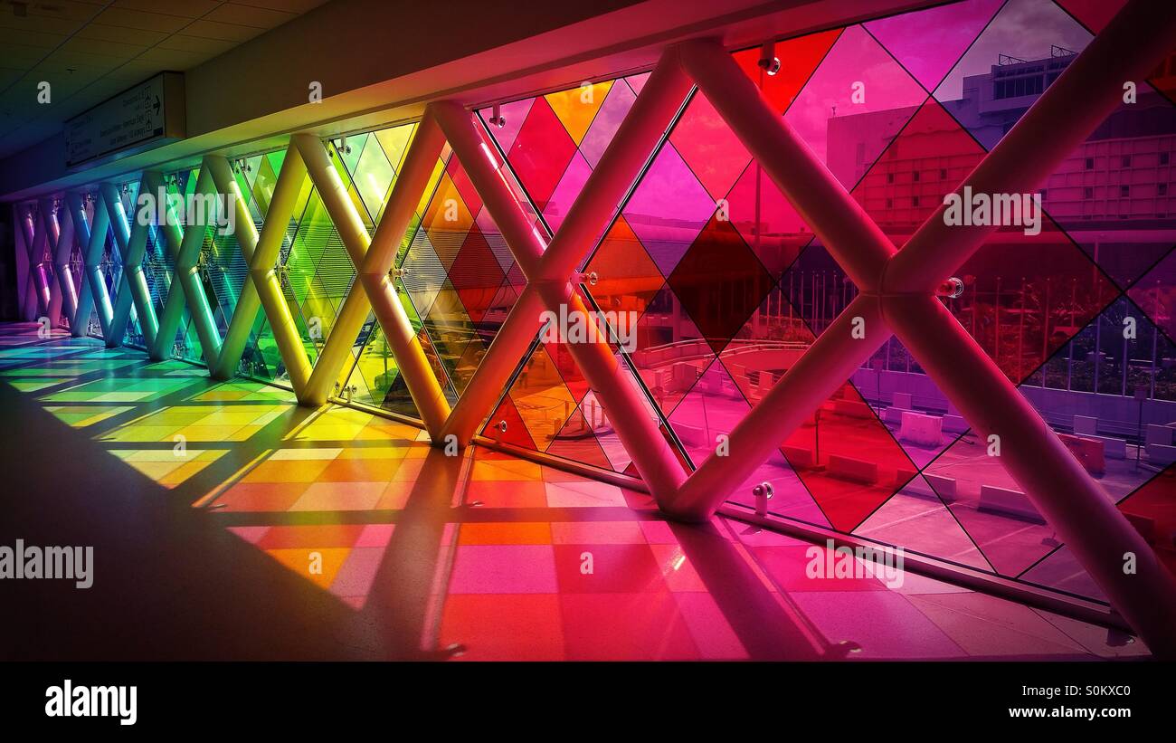 Rainbow colored window at the Miami International airport terminal ...