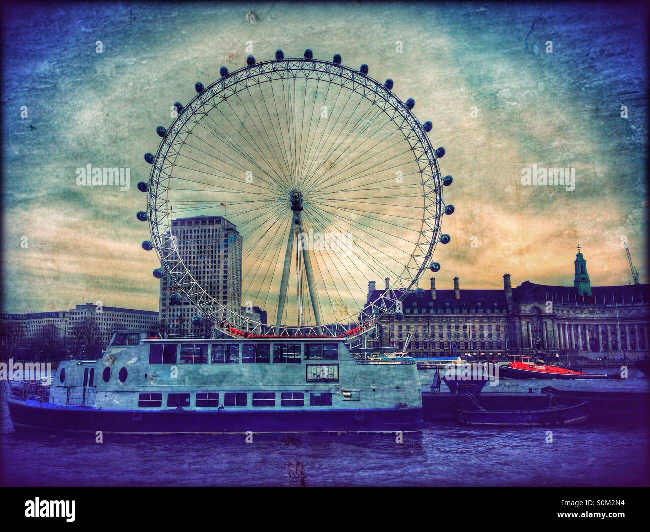 View of the London Eye showing the River Thames, Central London ...
