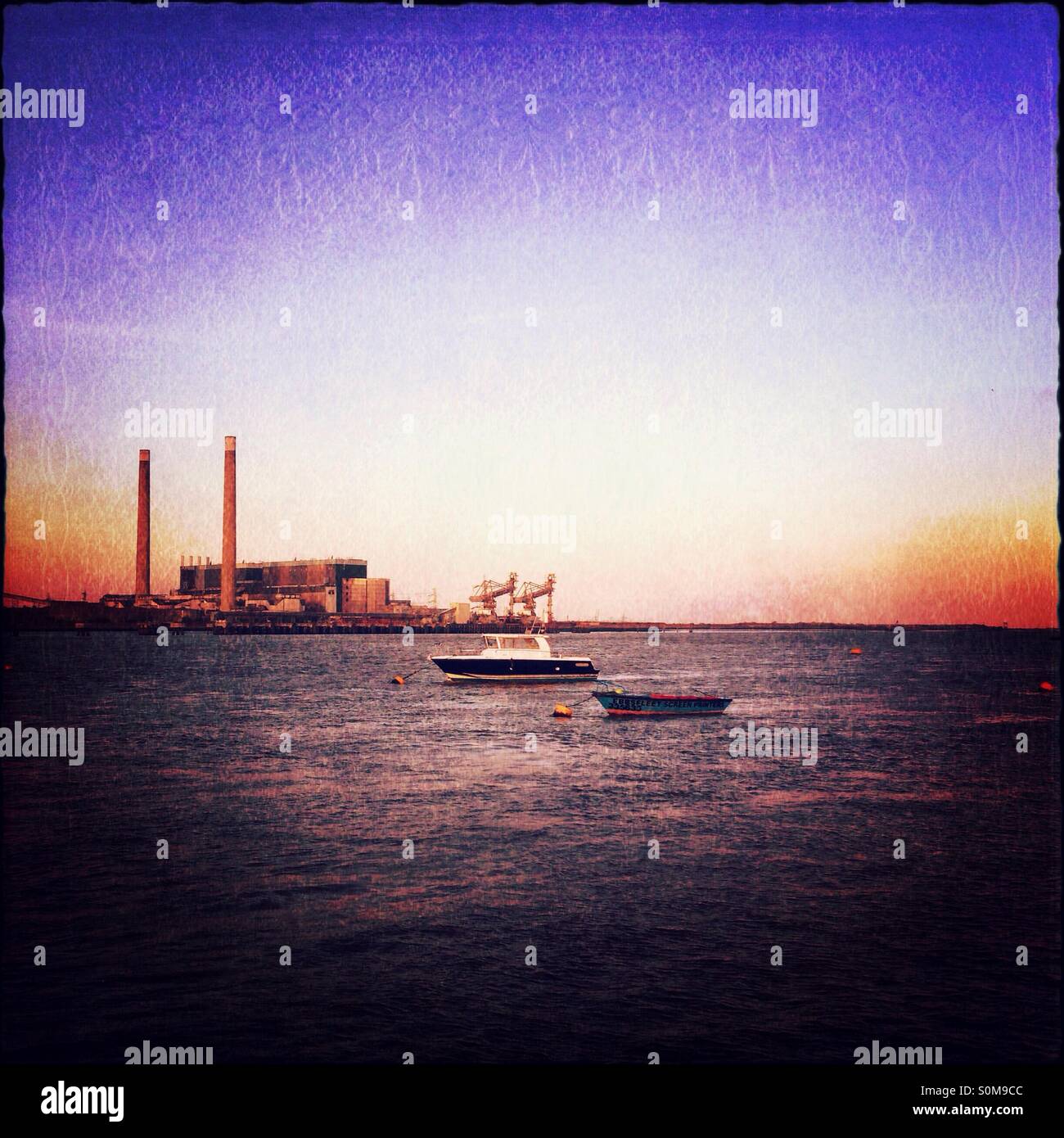 View of the Tilbury power stations across the River Thames, Gravesend ...