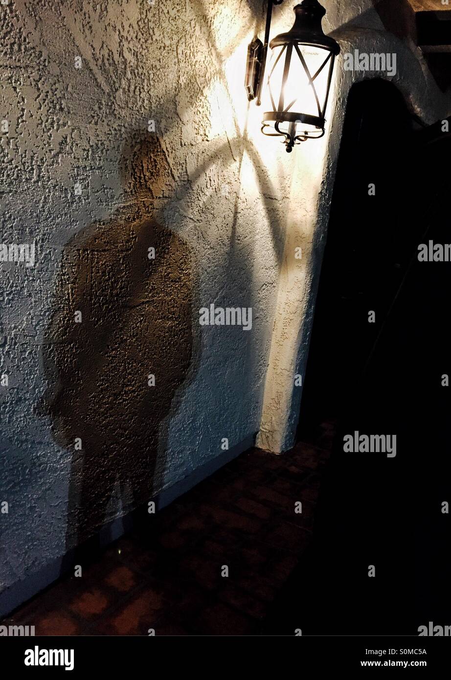 Mysterious Shadow On The Wall Of A Person In The Night Stock Photo - Alamy
