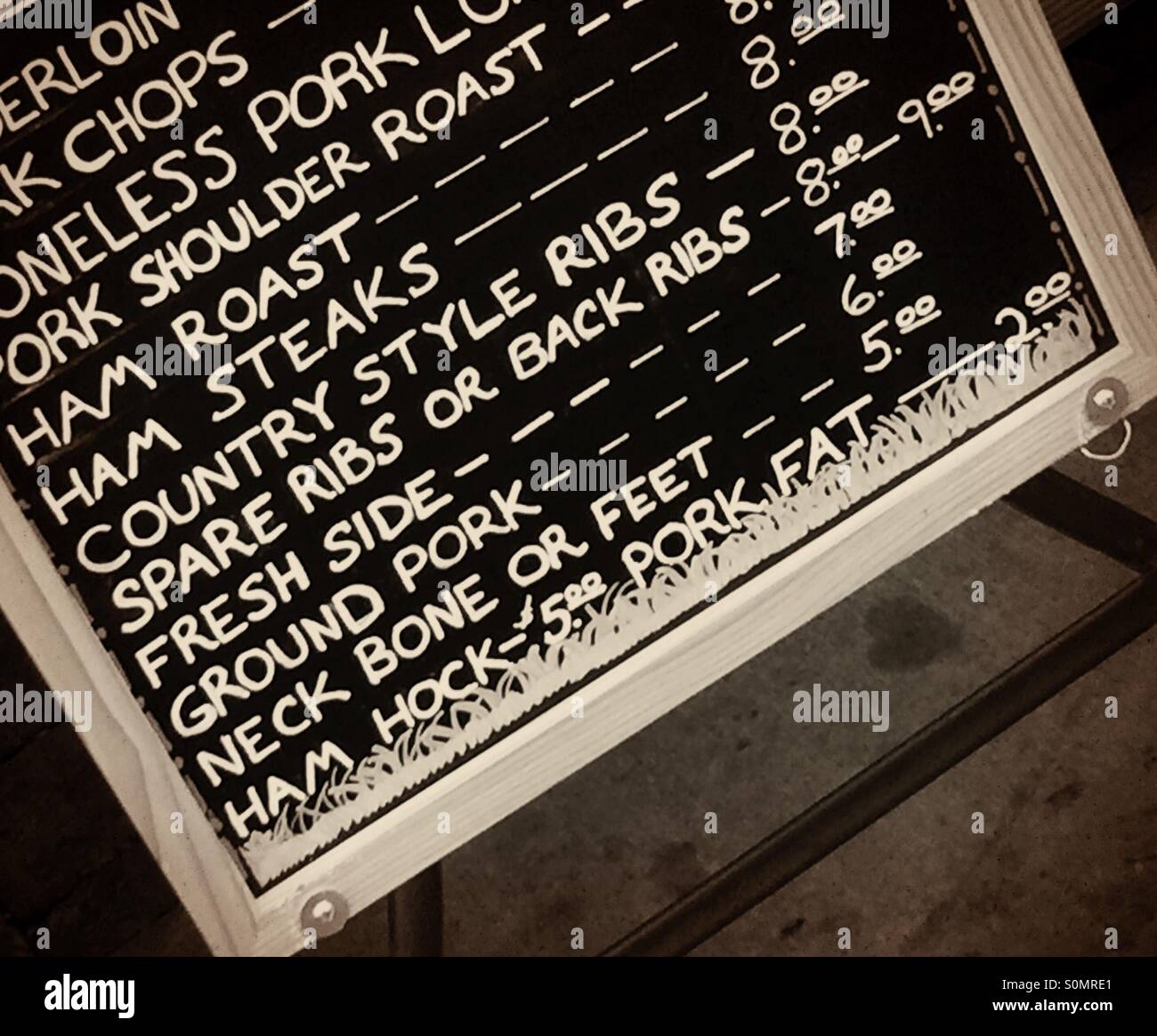 Chalkboard with meat prices Stock Photo - Alamy