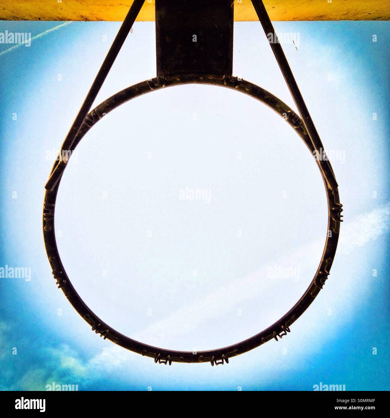 Basketball hoop metal ribg viewed from below Stock Photo - Alamy