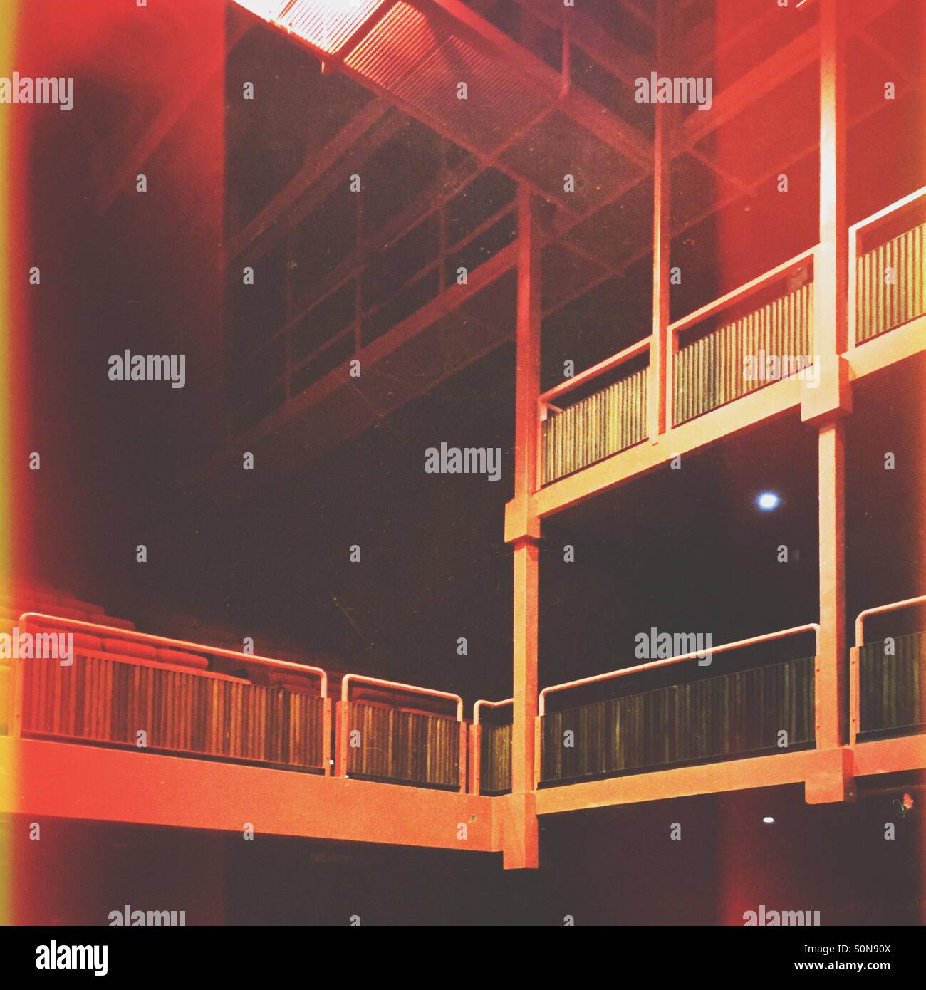 Metal balcony structure of a concert room with seating and standing ...