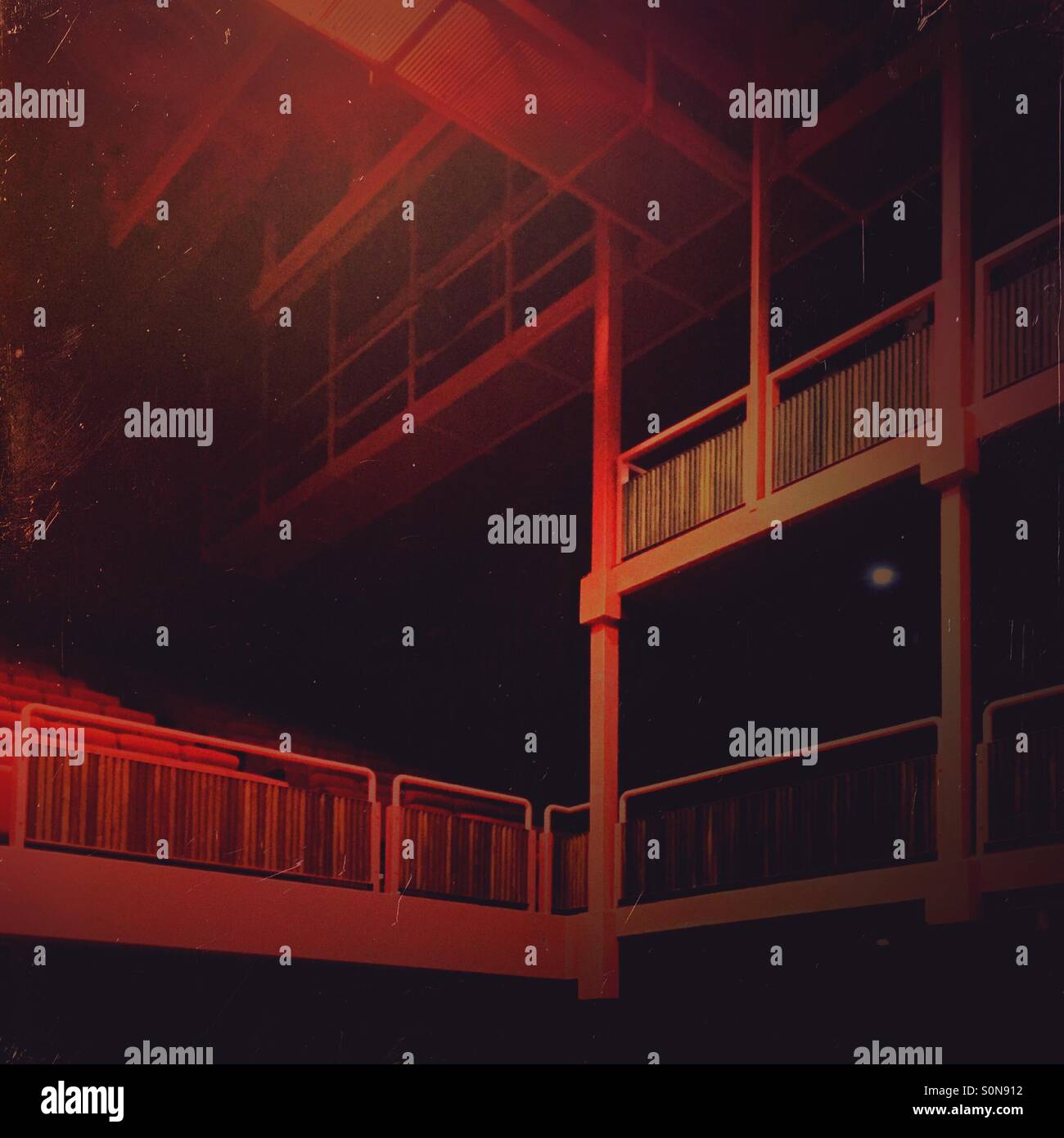 Metal balcony structure of a concert room with seating and standing ...