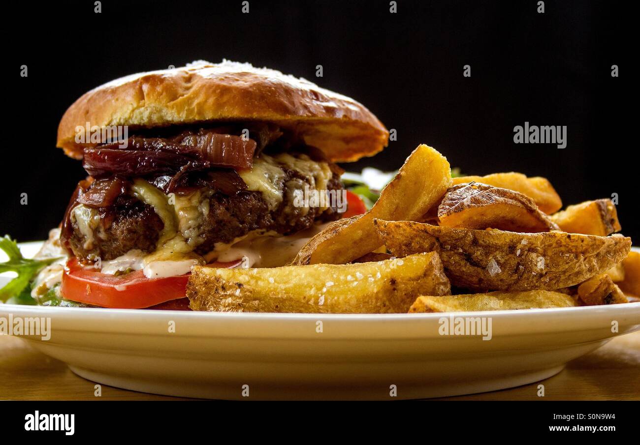 Burger and chips Stock Photo - Alamy
