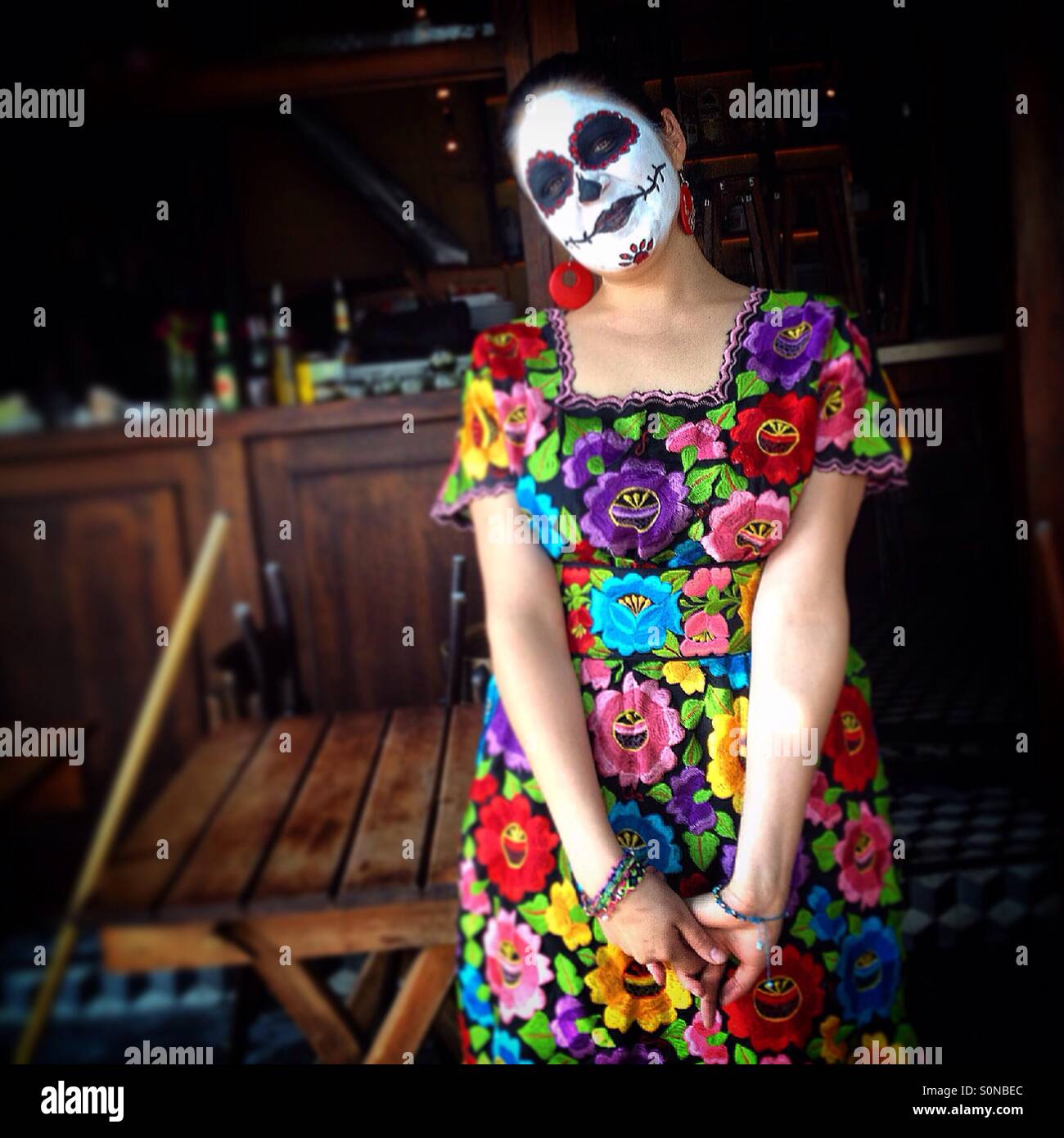 A catrina woman during Day of the Dead celebrations in San Gregorio ...