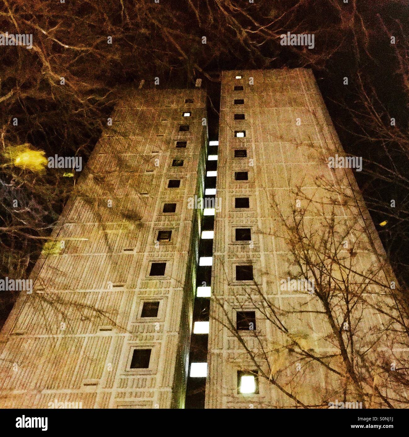 Tower block at night Stock Photo - Alamy