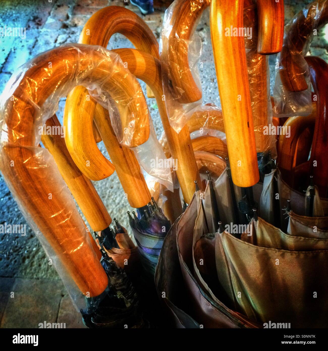 Wooden umbrella handles hi-res stock photography and images - Alamy