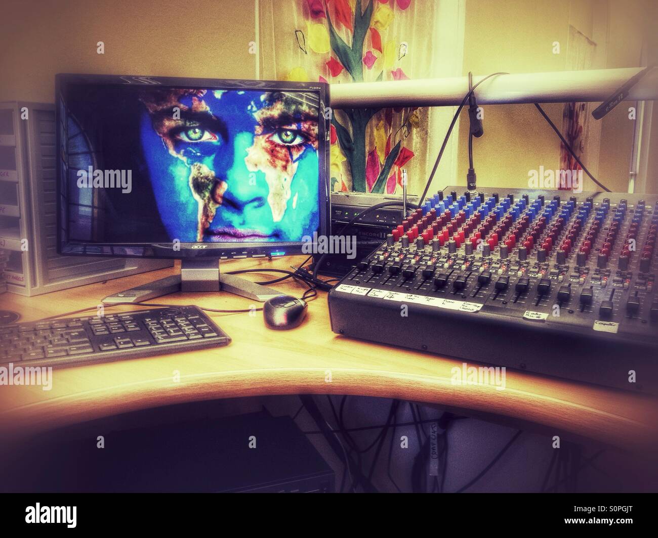 Computer and sound desk at a church Stock Photo - Alamy