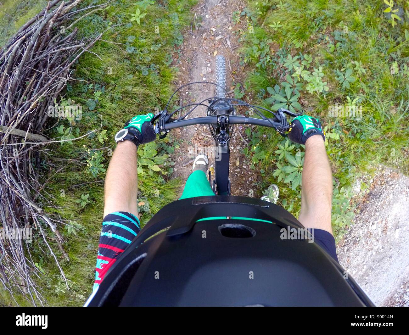 Mountain biker. POV on trail Stock Photo - Alamy
