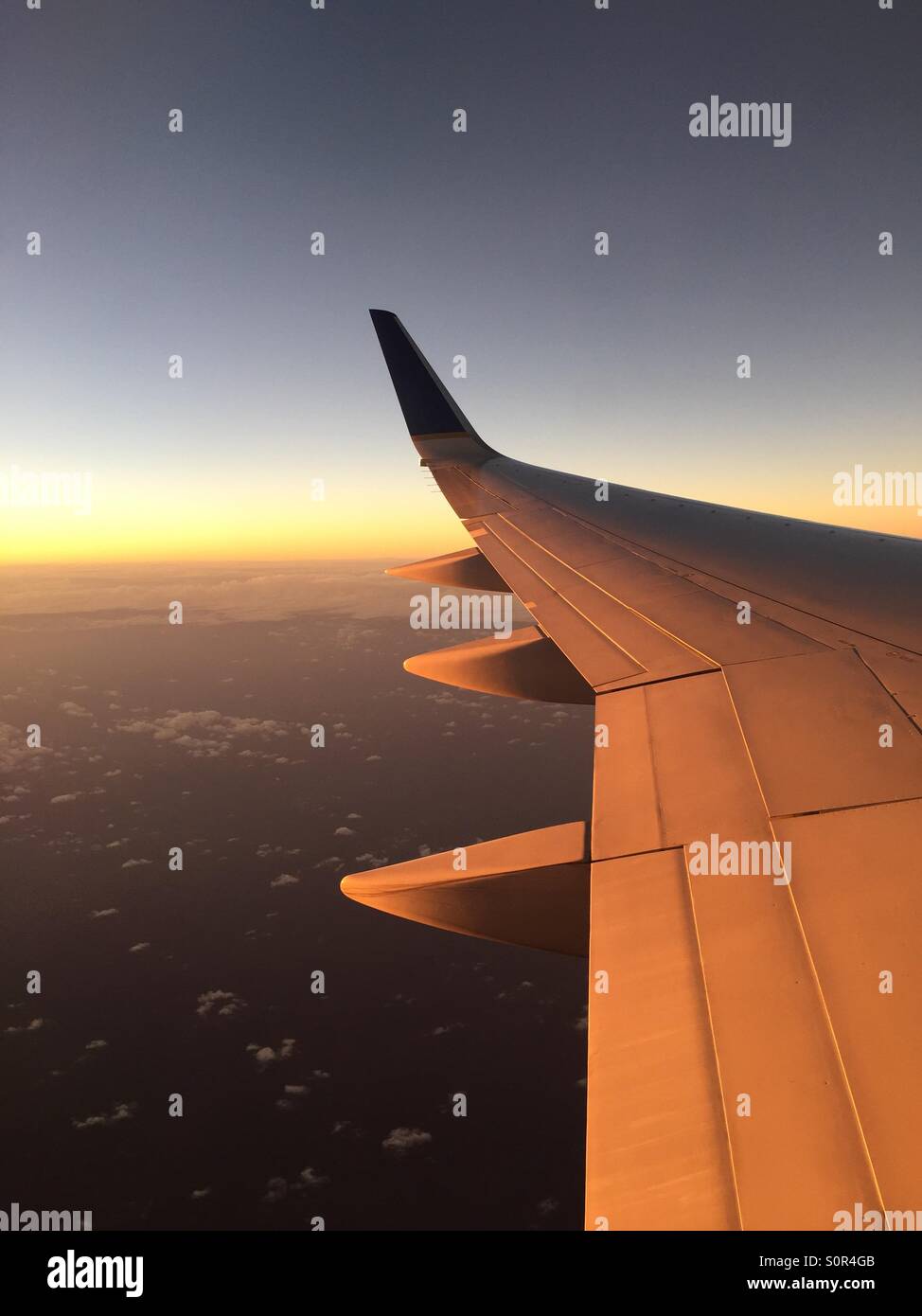 Airplane wing at sunset Stock Photo - Alamy