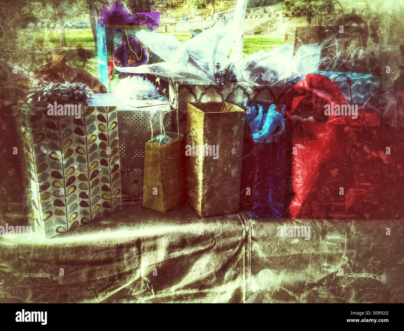 Table full of gifts Stock Photo - Alamy