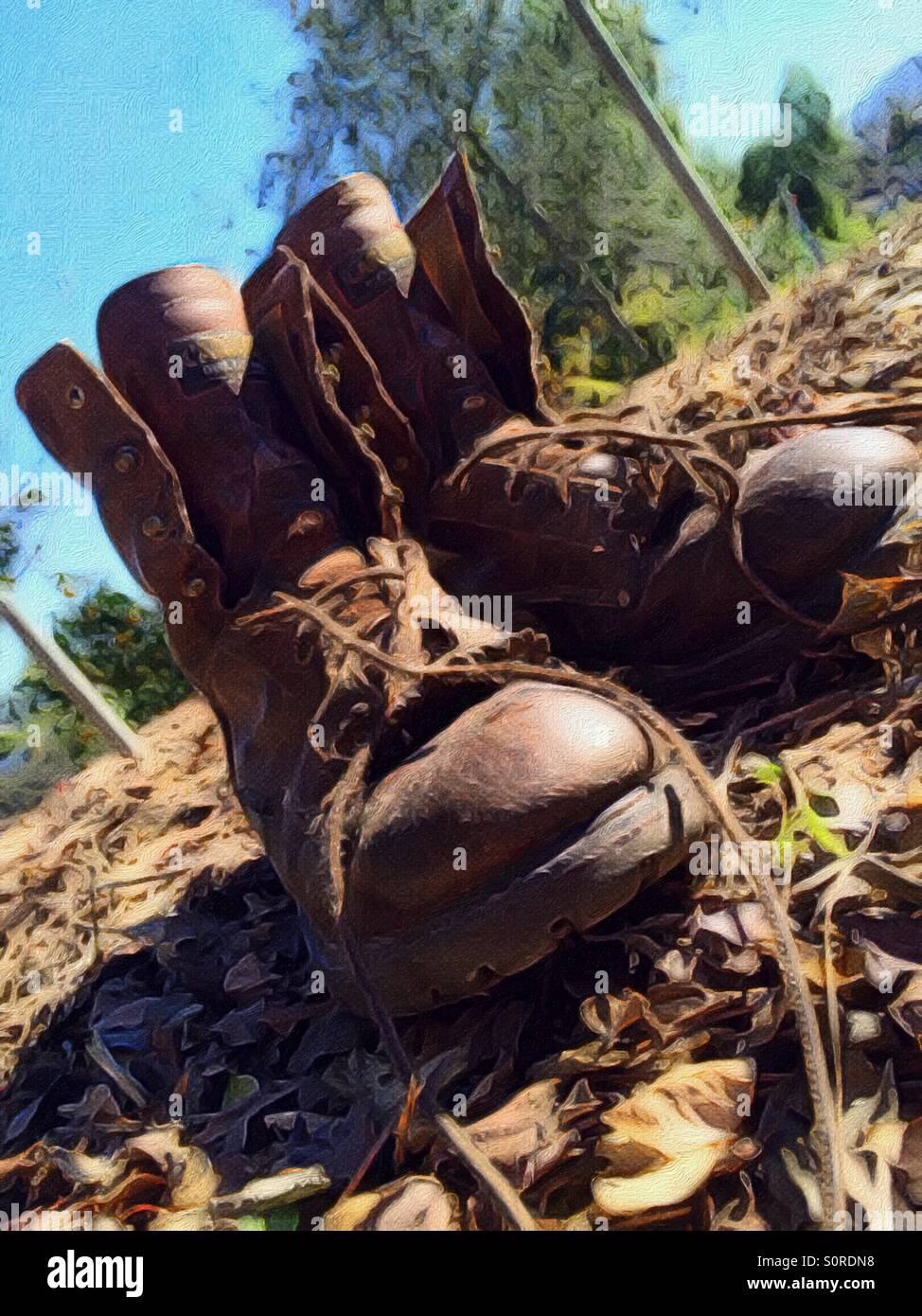 Pair old work boots hi-res stock photography and images - Alamy