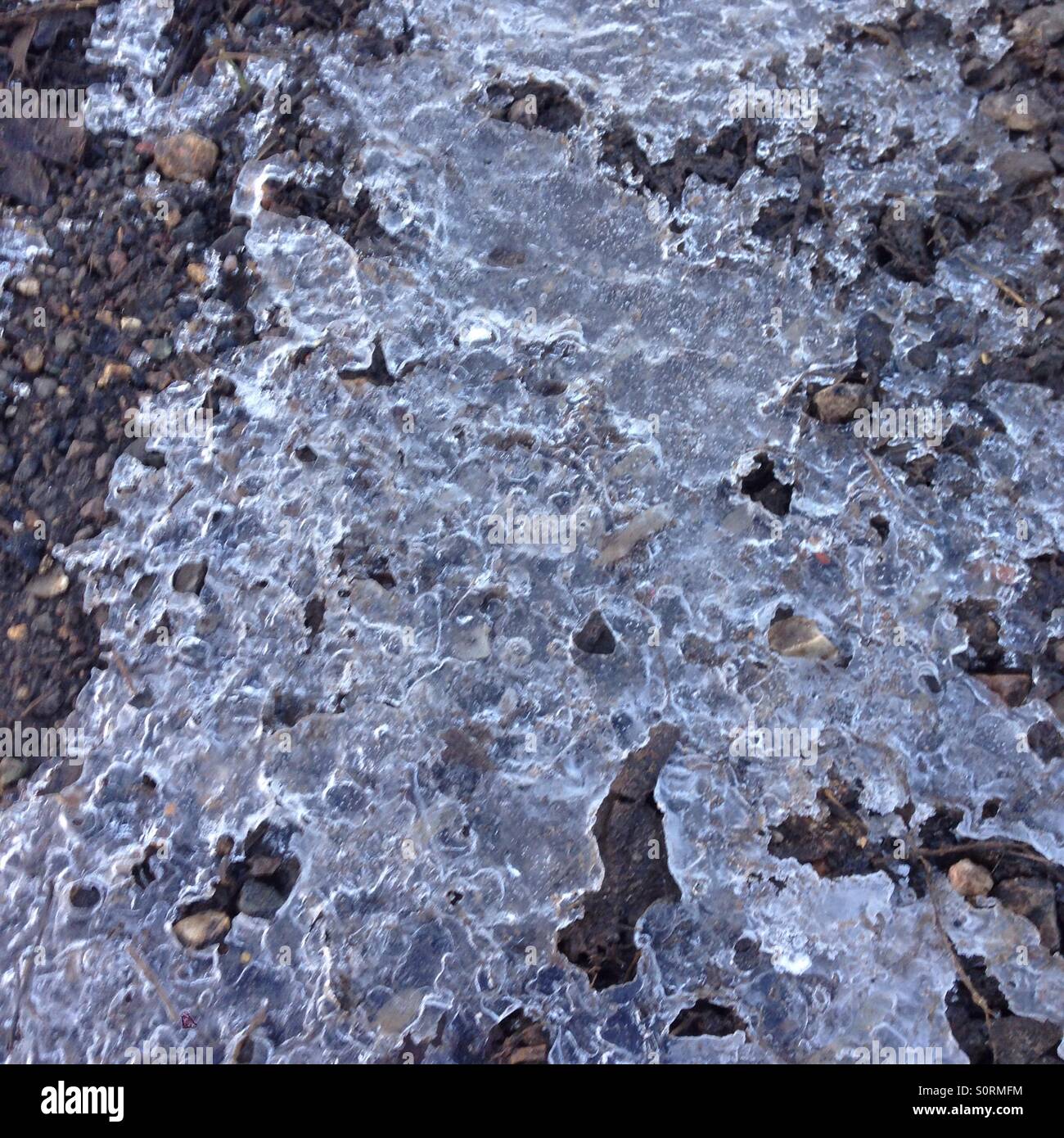 Frozen ice on a footpath, Hampshire, England, United Kingdom Stock ...