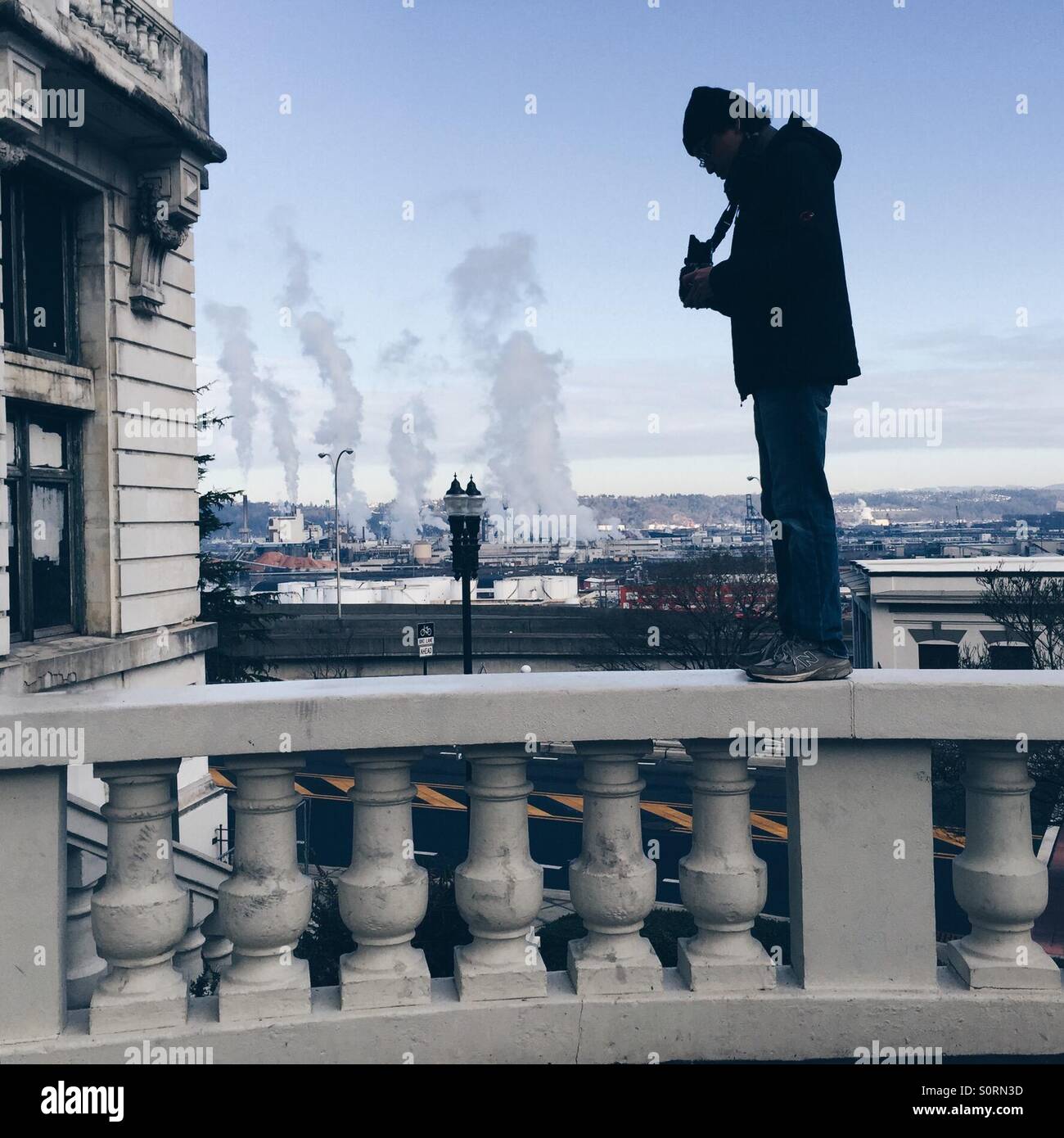 man standing on balustrade of Spanish Steps in Tacoma, Washingtonstate ...