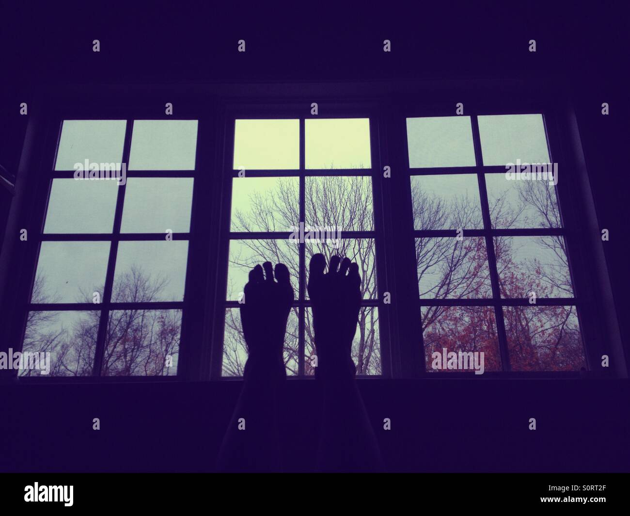 Feet in window Stock Photo - Alamy