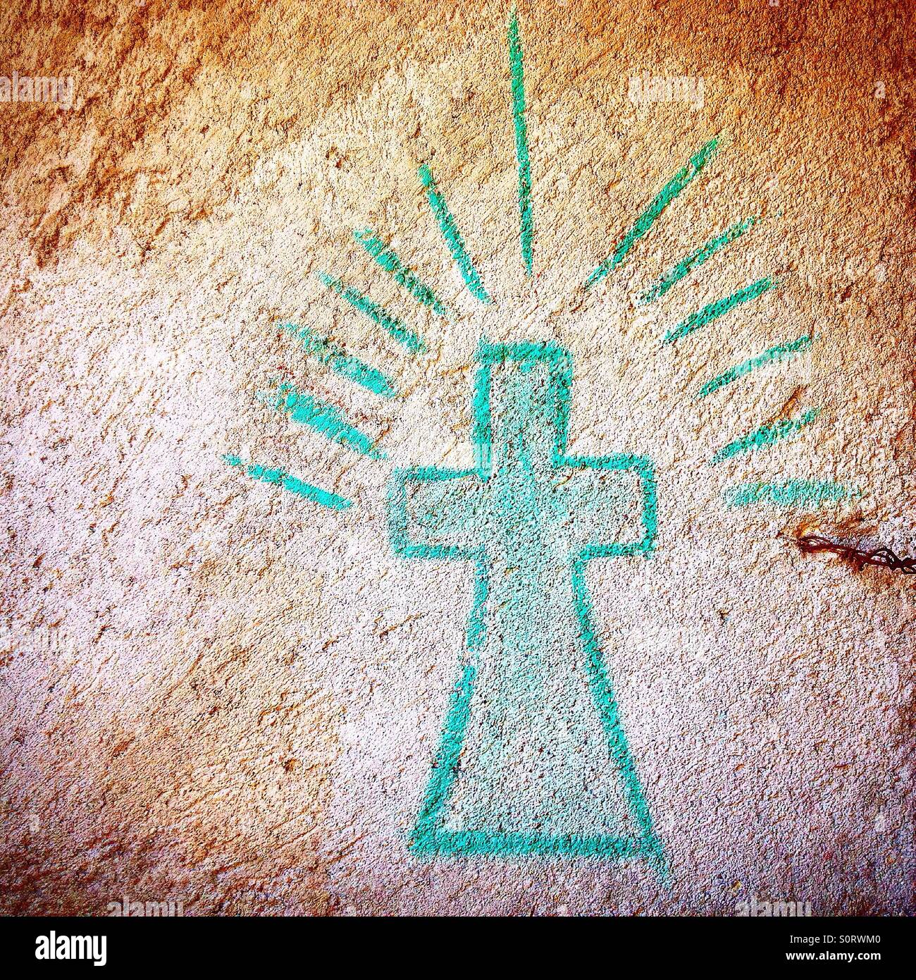 A green cross painted on a wall in La Union, Sultepec, Mexico City ...