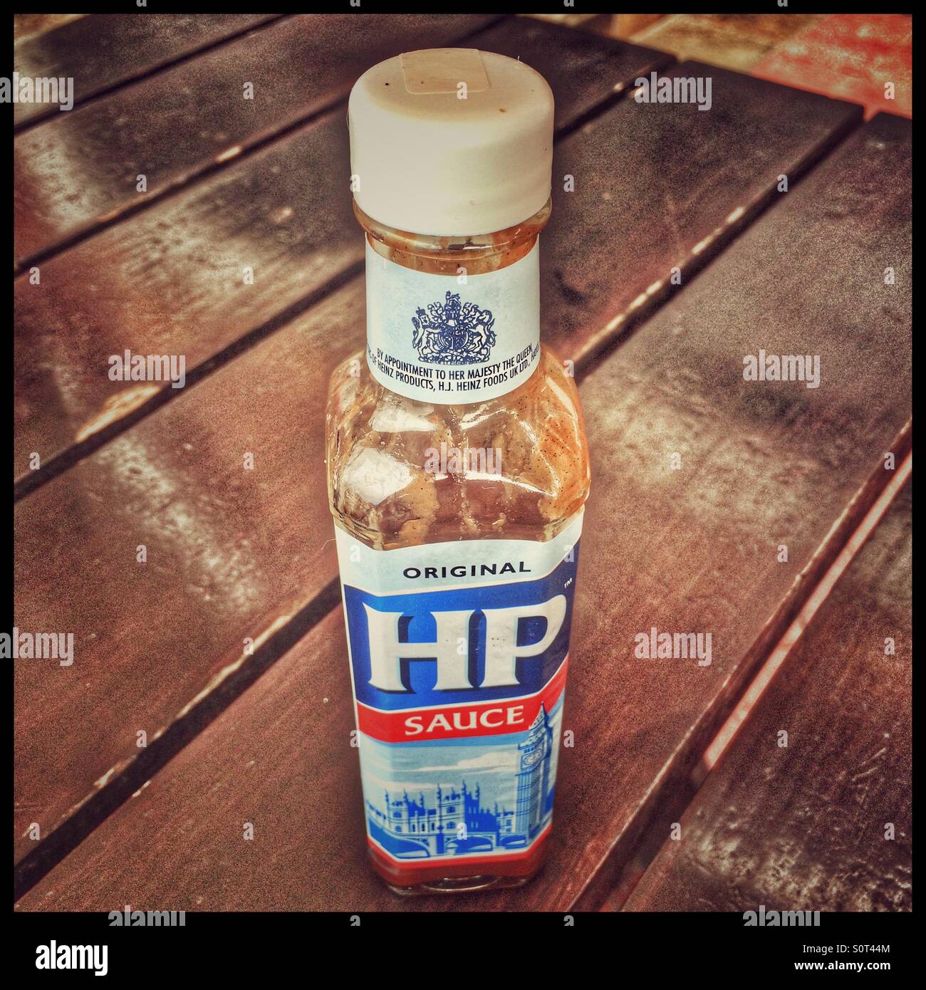HP sauce on table Stock Photo - Alamy