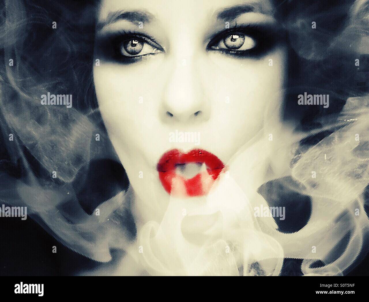 Girl Blowing Smoke Drawing