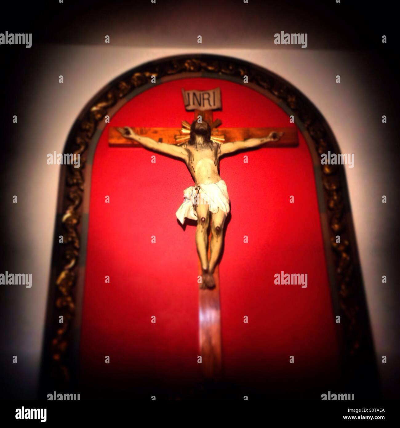 A sculpture of Jesus Christ crucified decorates Santa Rosa de Lima ...