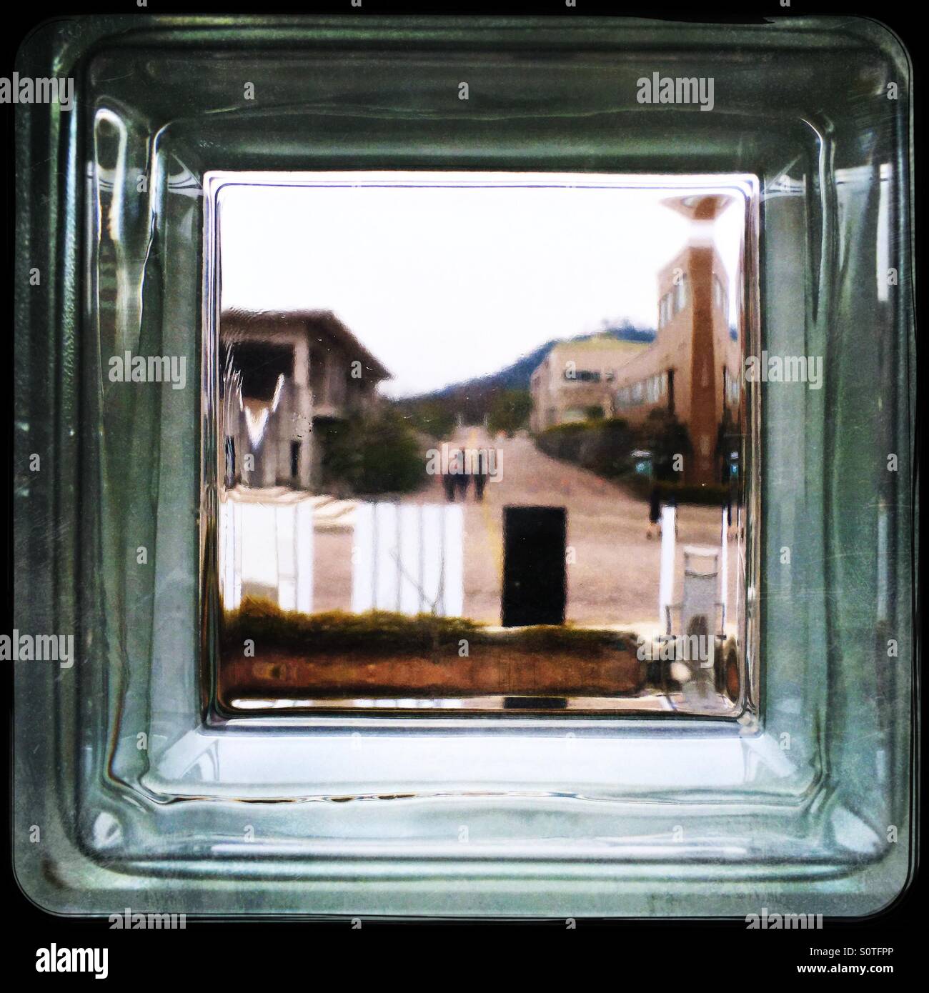 View through a thick glass window pane Stock Photo - Alamy