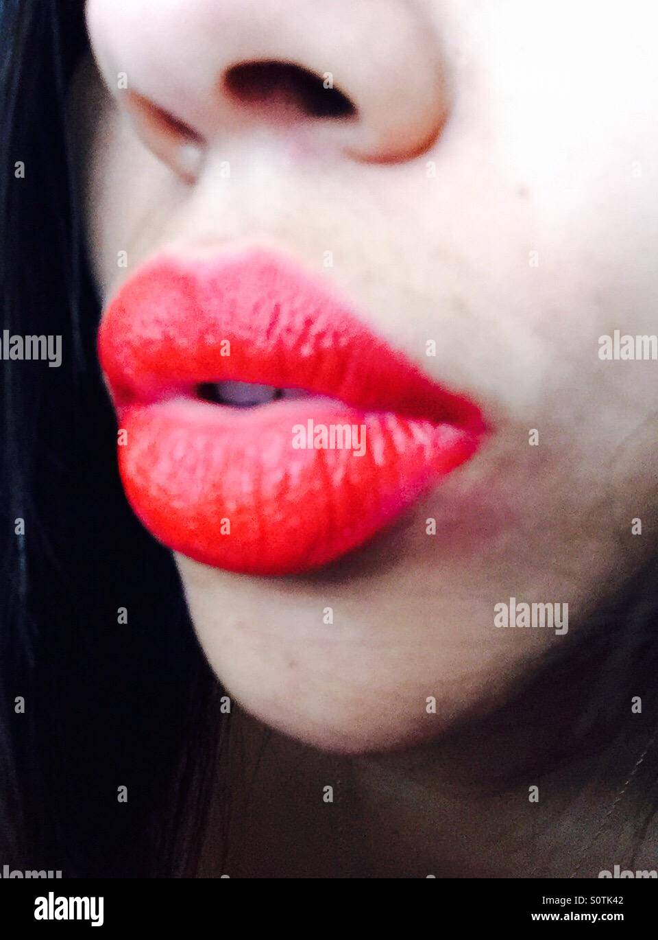 Teeth mouth red lipstick hi-res stock photography and images - Alamy