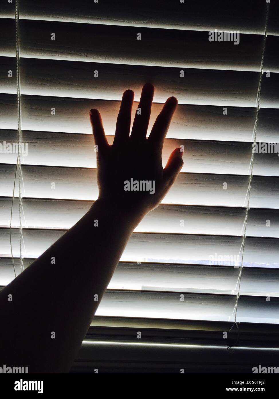 Hand on Blinds Stock Photo - Alamy