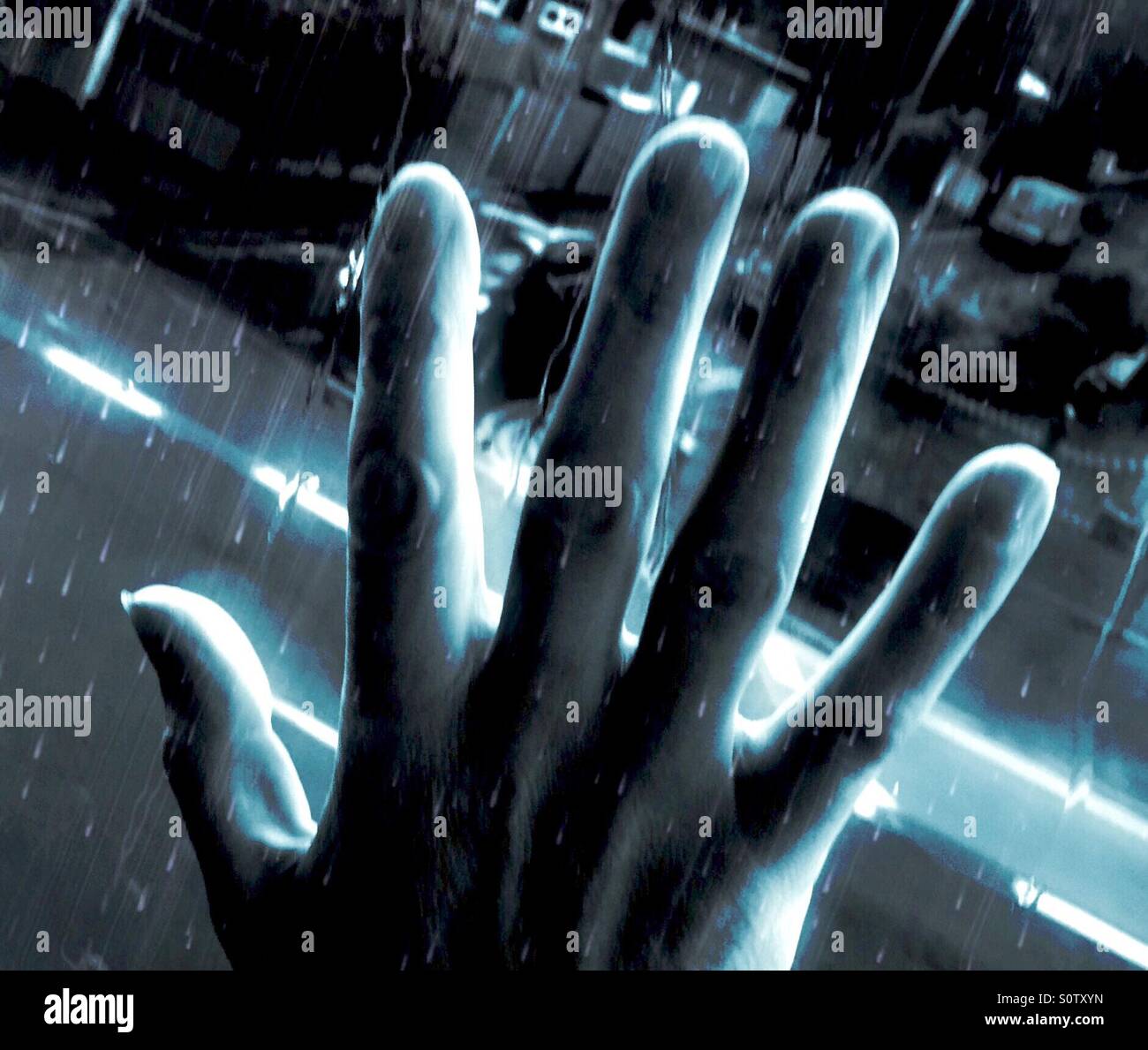 Hand on window Stock Photo - Alamy