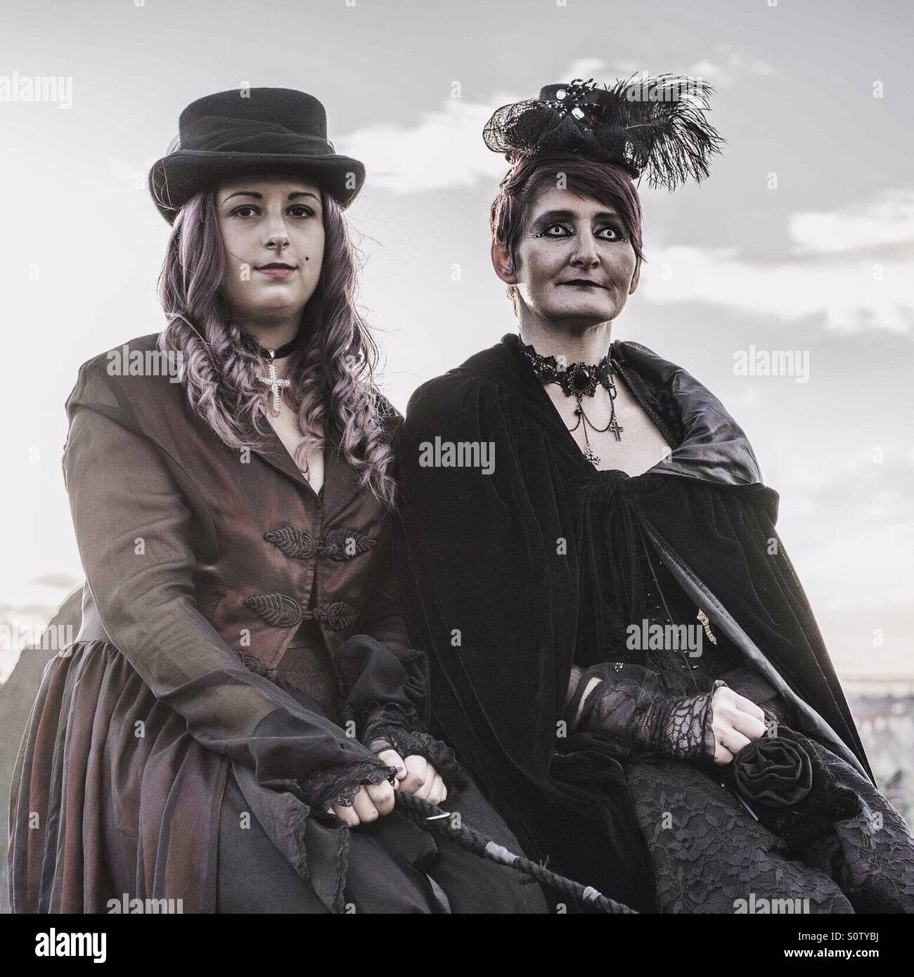 Two women dressed up for the Whitby Goth Festival Stock Photo - Alamy