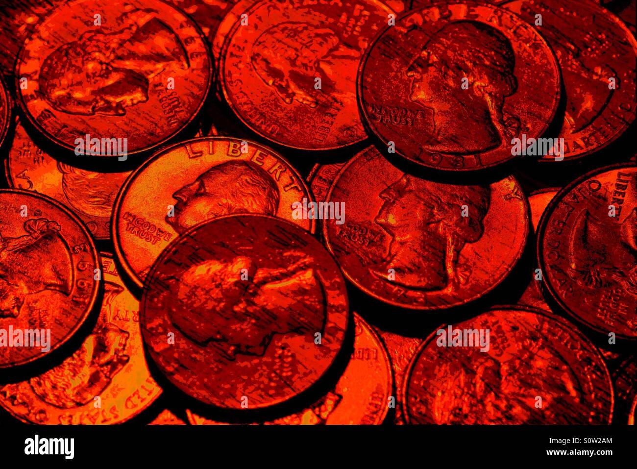Quarters,red colored coins Stock Photo - Alamy