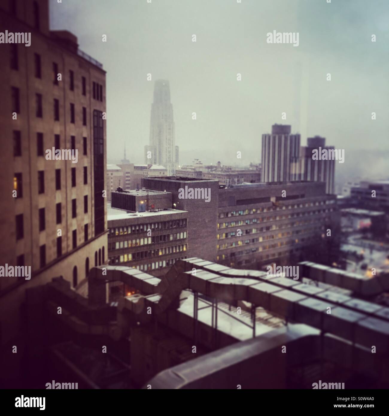 Rooftop view over Oakland section of Pittsburgh with University of ...