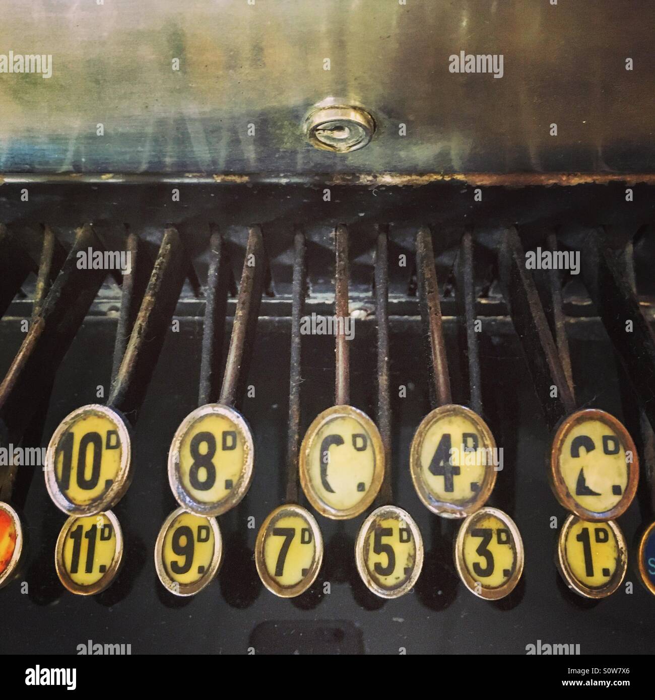 Old vintage till keys Stock Photo - Alamy