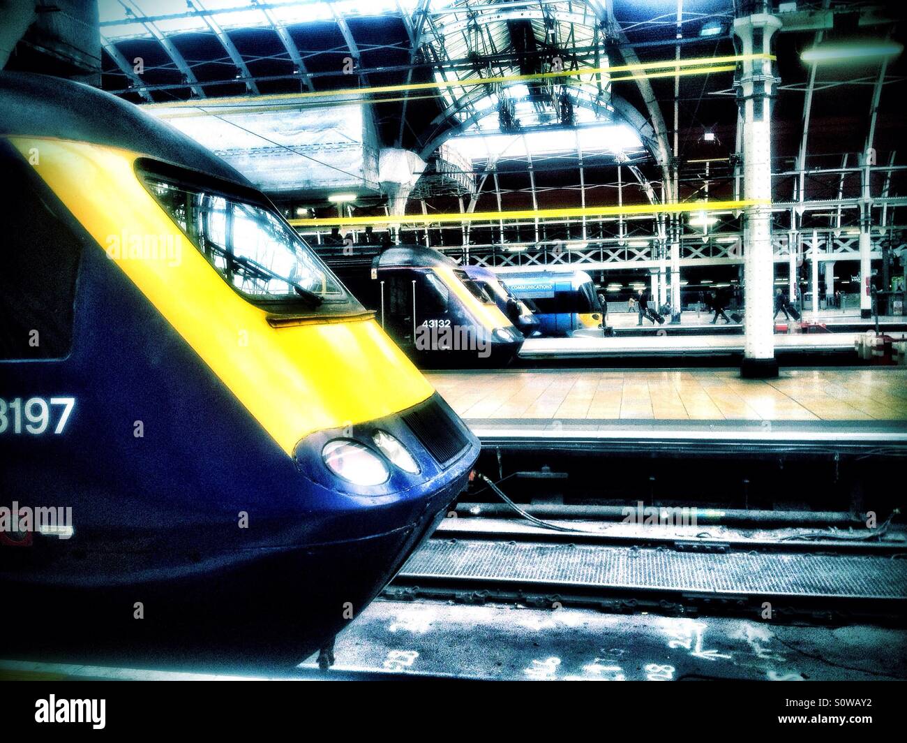 Looking for across the platforms at the front of trains at Paddington ...