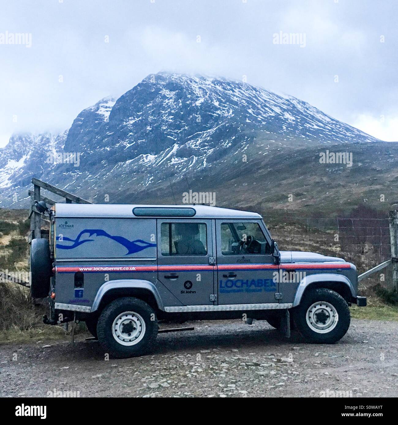 Lochaber mountain rescue Land Rover below Ben Nevis near Fort William ...