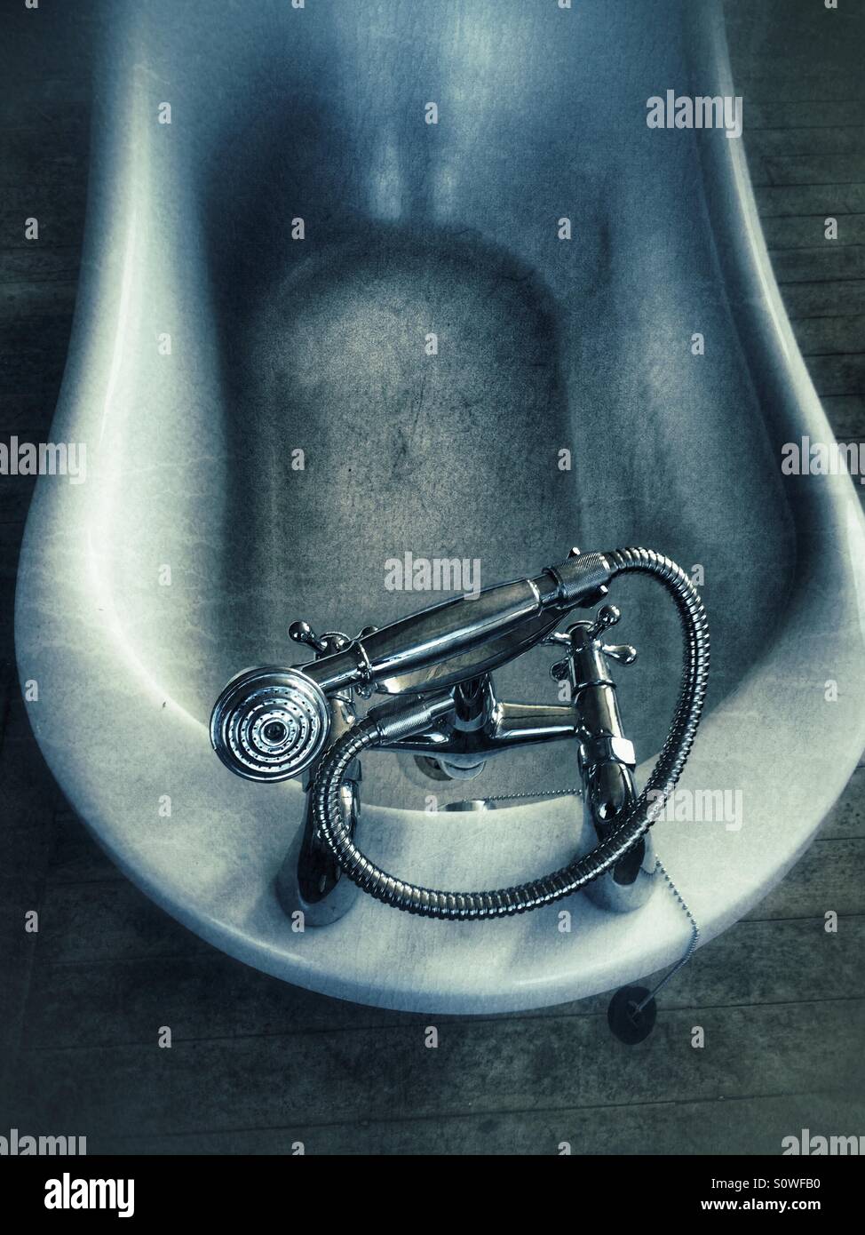Empty bath with shower head Stock Photo - Alamy