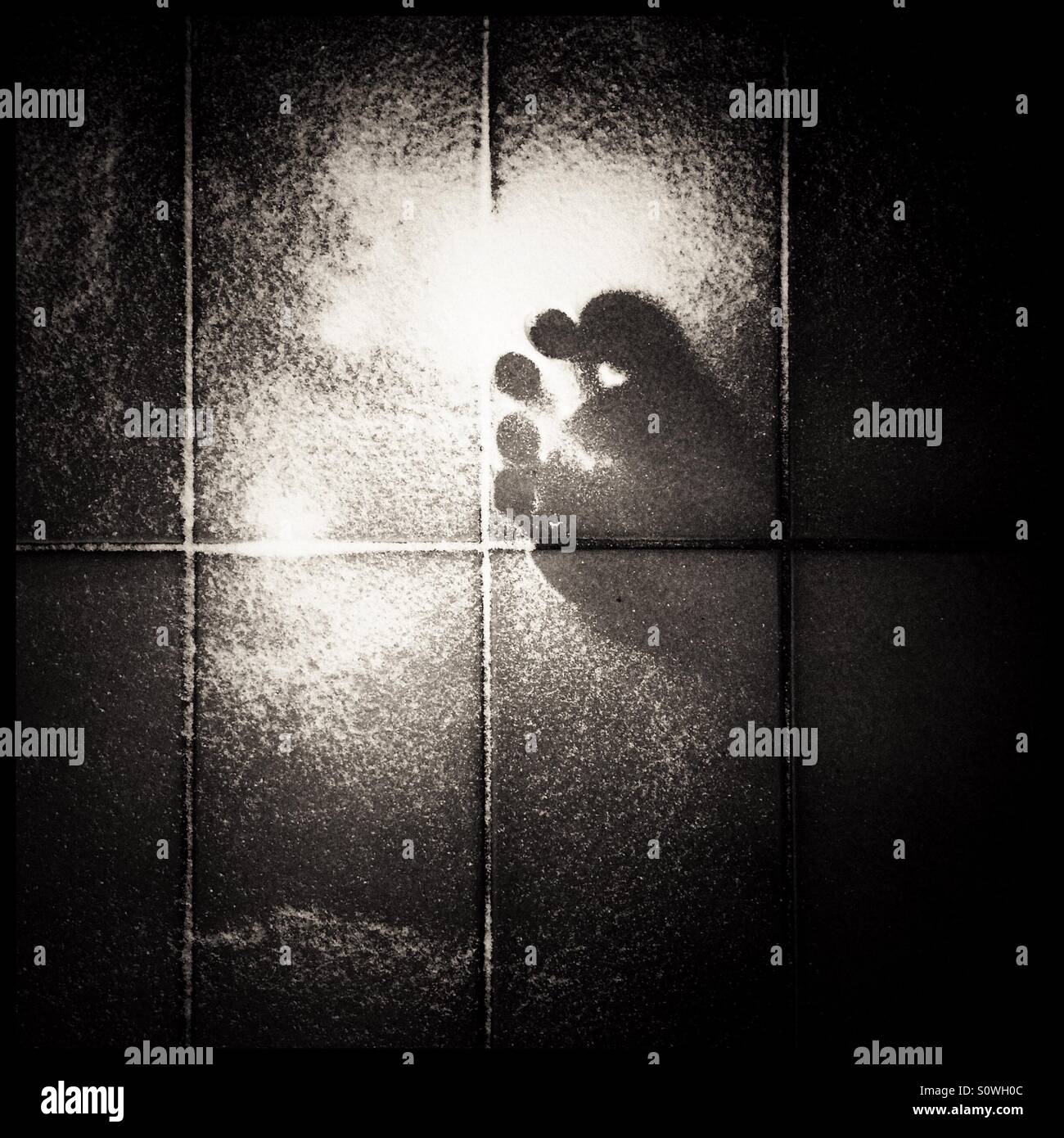 Footprint in flour on tiled floor Stock Photo - Alamy