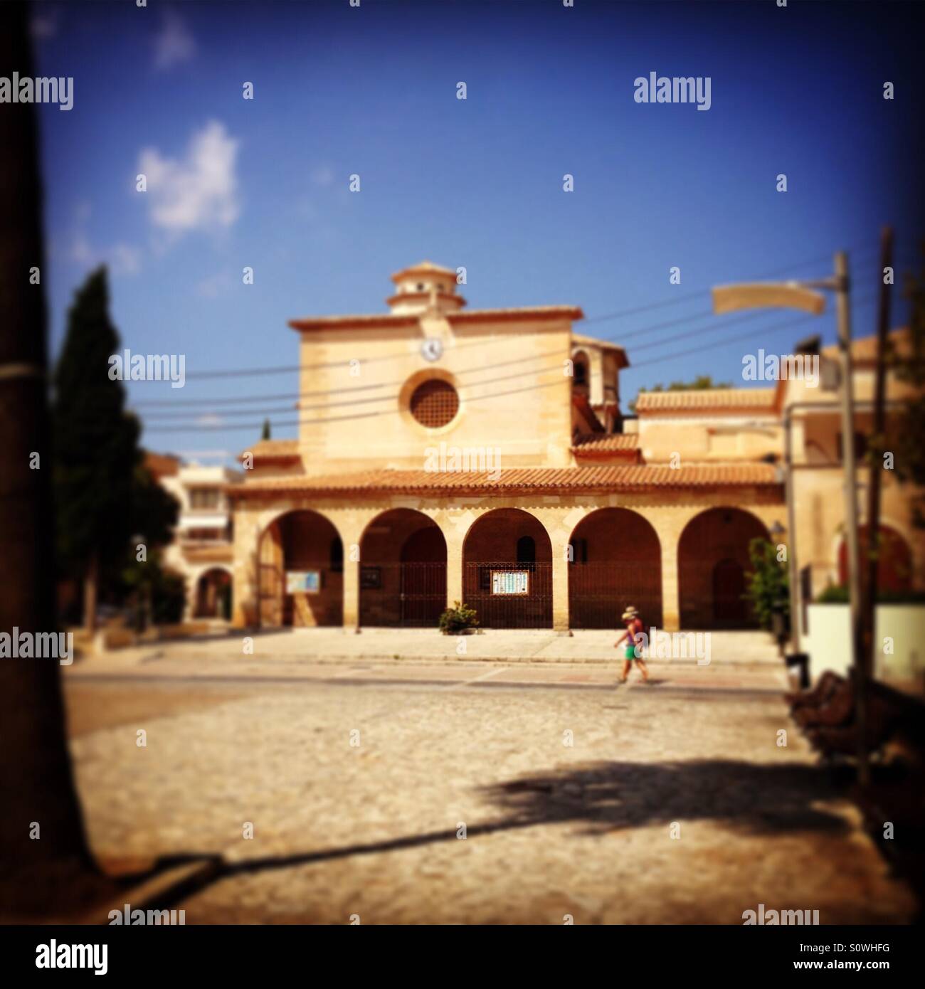 Puerto Pollensa church square Stock Photo - Alamy