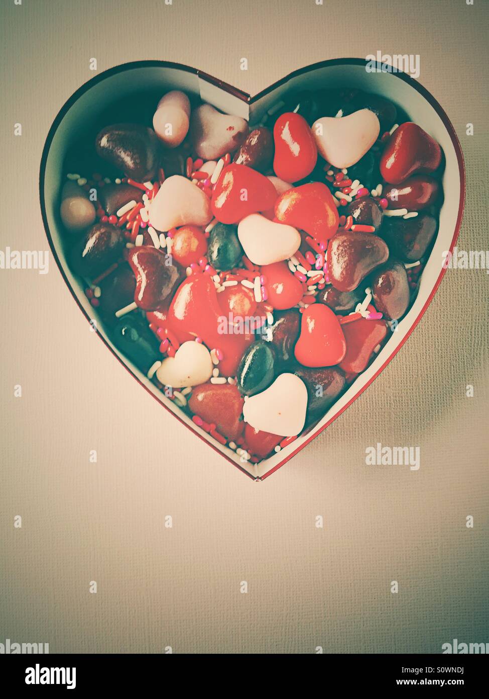 Valentine box with heart candies Stock Photo - Alamy