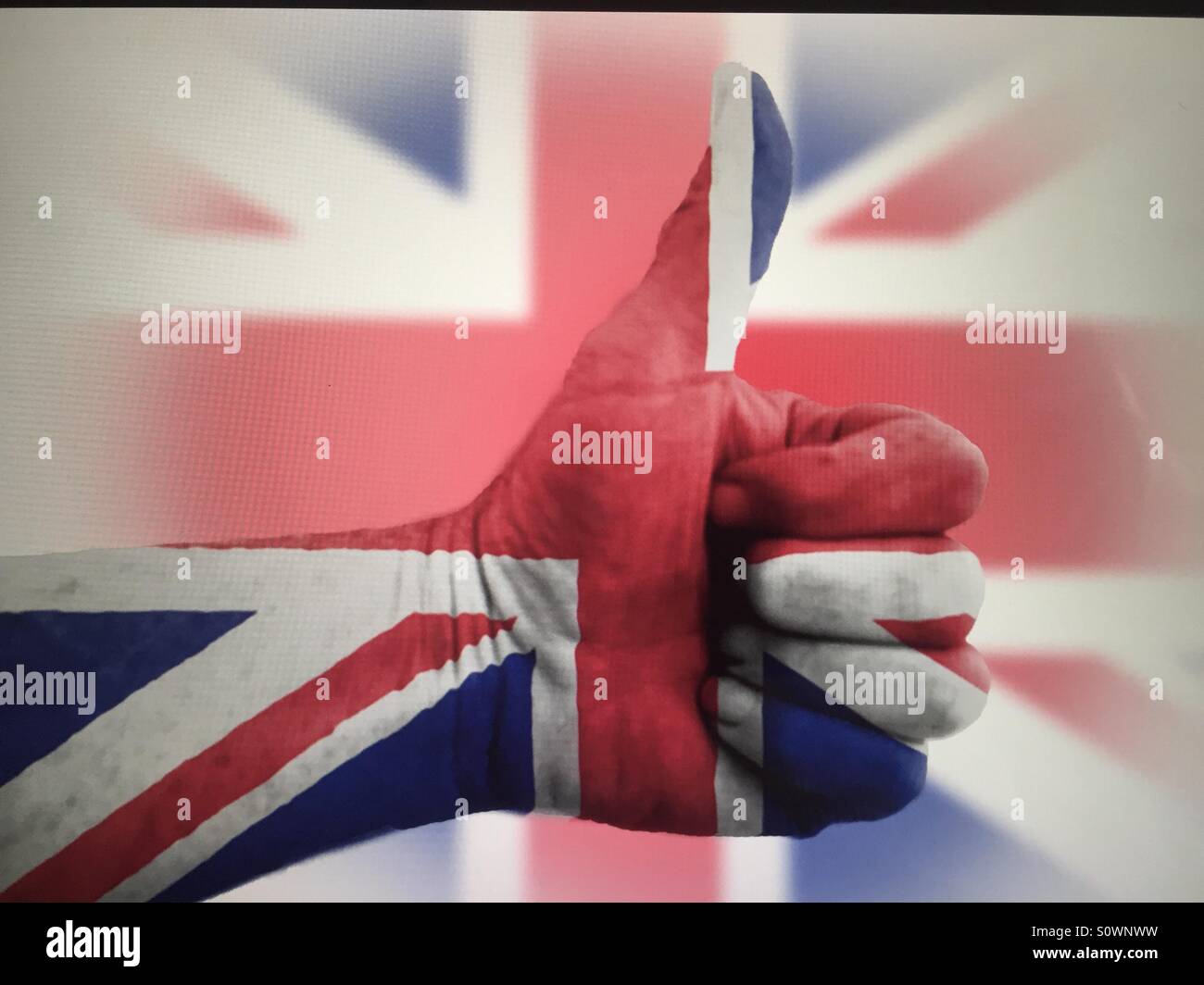 A hand with a thumbs up and union flag or Union Jack illustrating ...