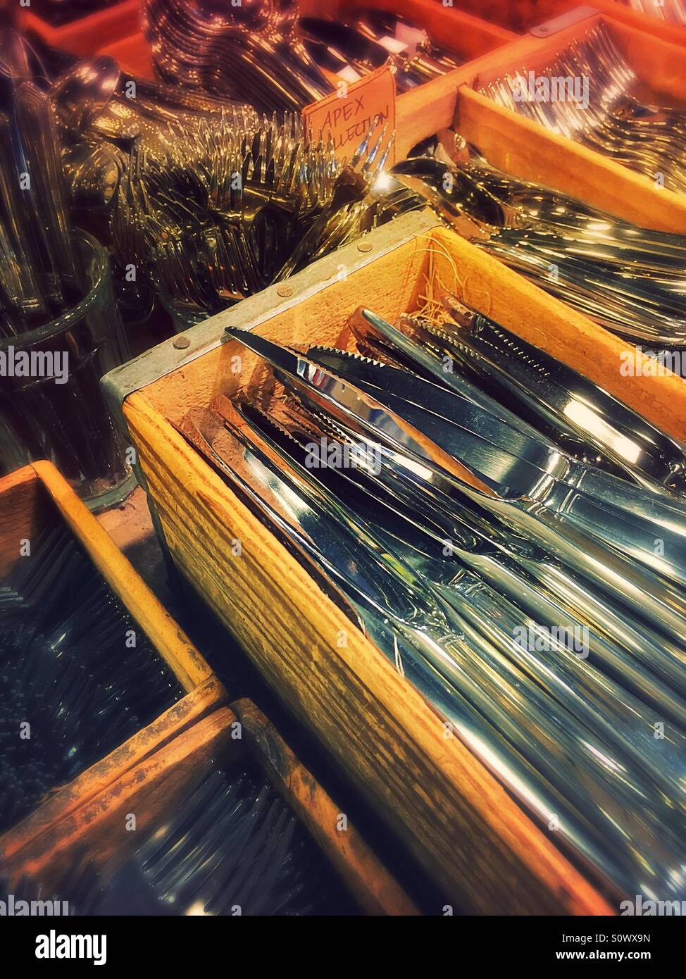 Stainless steel knives in wooden box Stock Photo - Alamy
