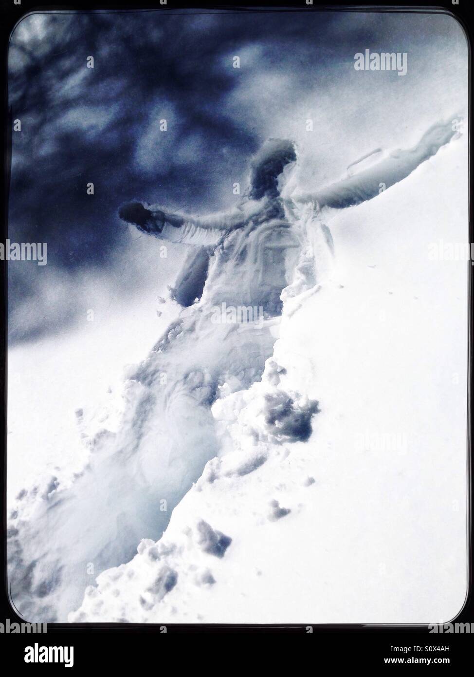 Trace of a man in the snow. Snow man Stock Photo - Alamy