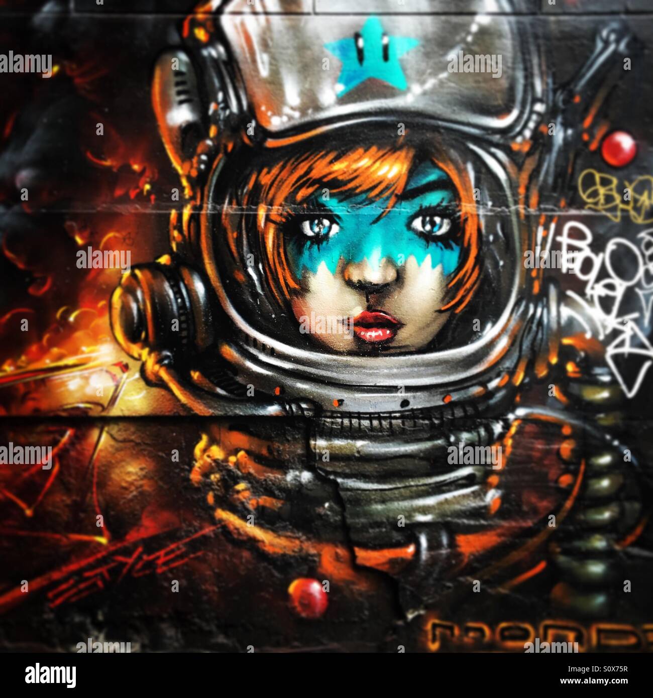 Street art of an astronaut girl in Melbourne Australia Stock Photo - Alamy
