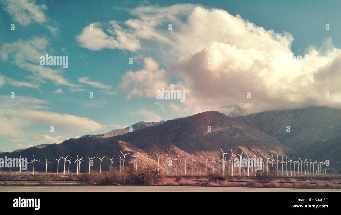 California windmills in front of mountain Stock Photo - Alamy