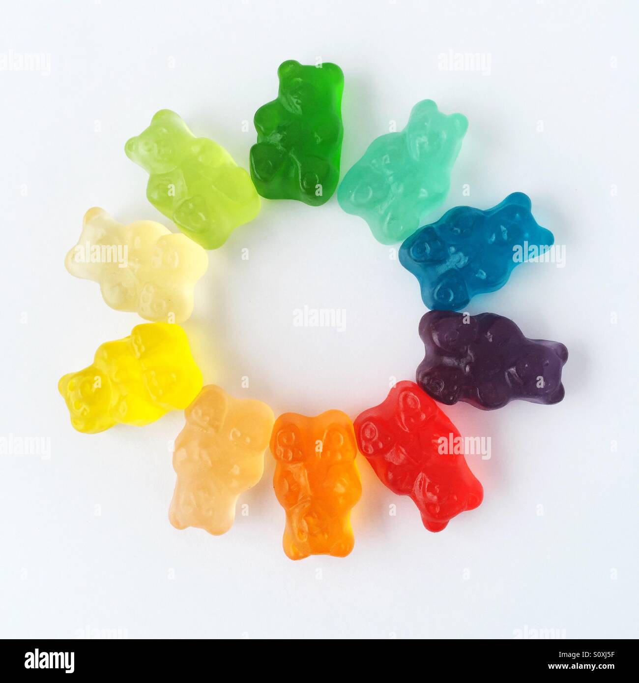 Gummy bear color wheel on white background Stock Photo - Alamy