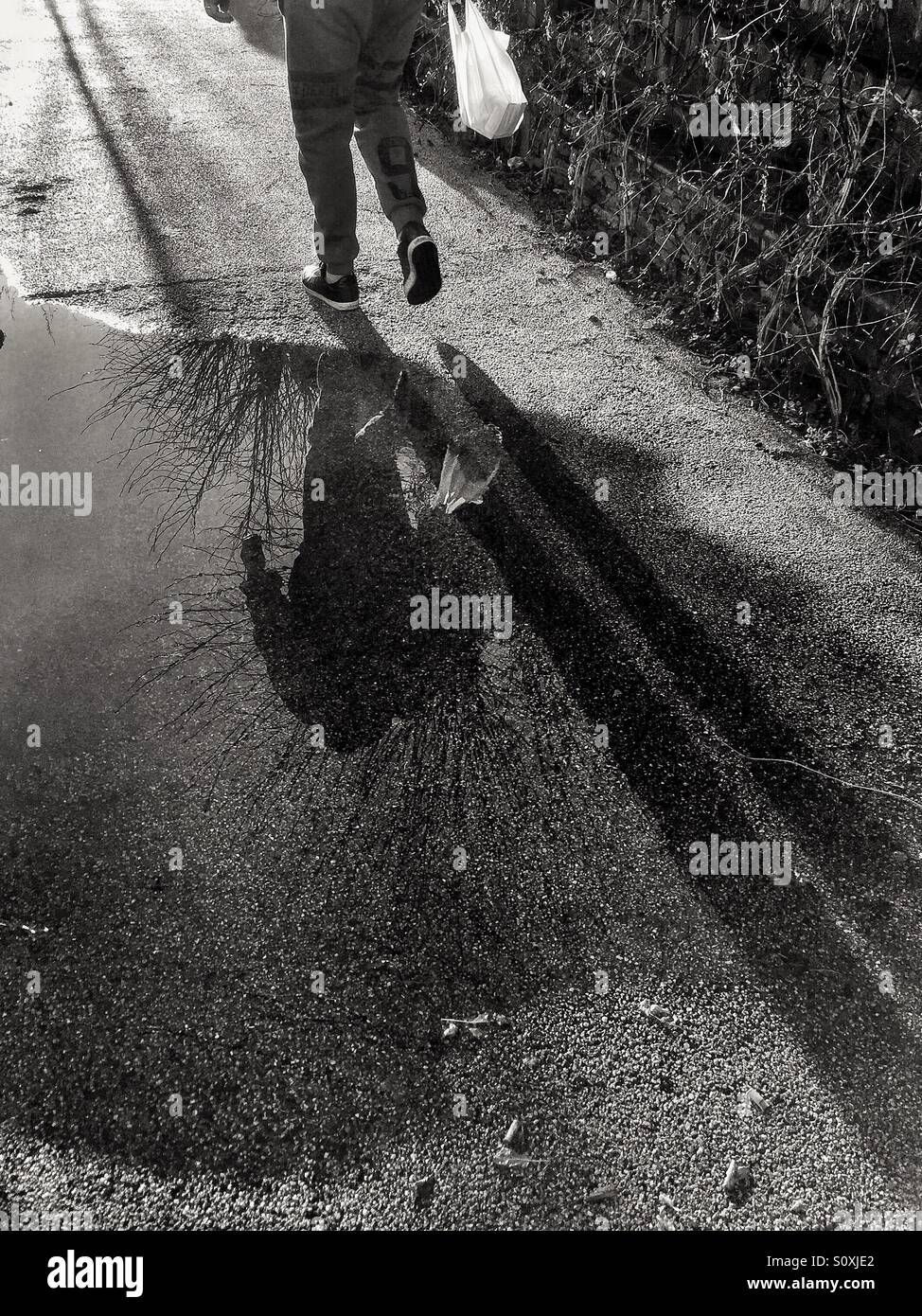 A long human shadow and reflection, after the rain Stock Photo - Alamy